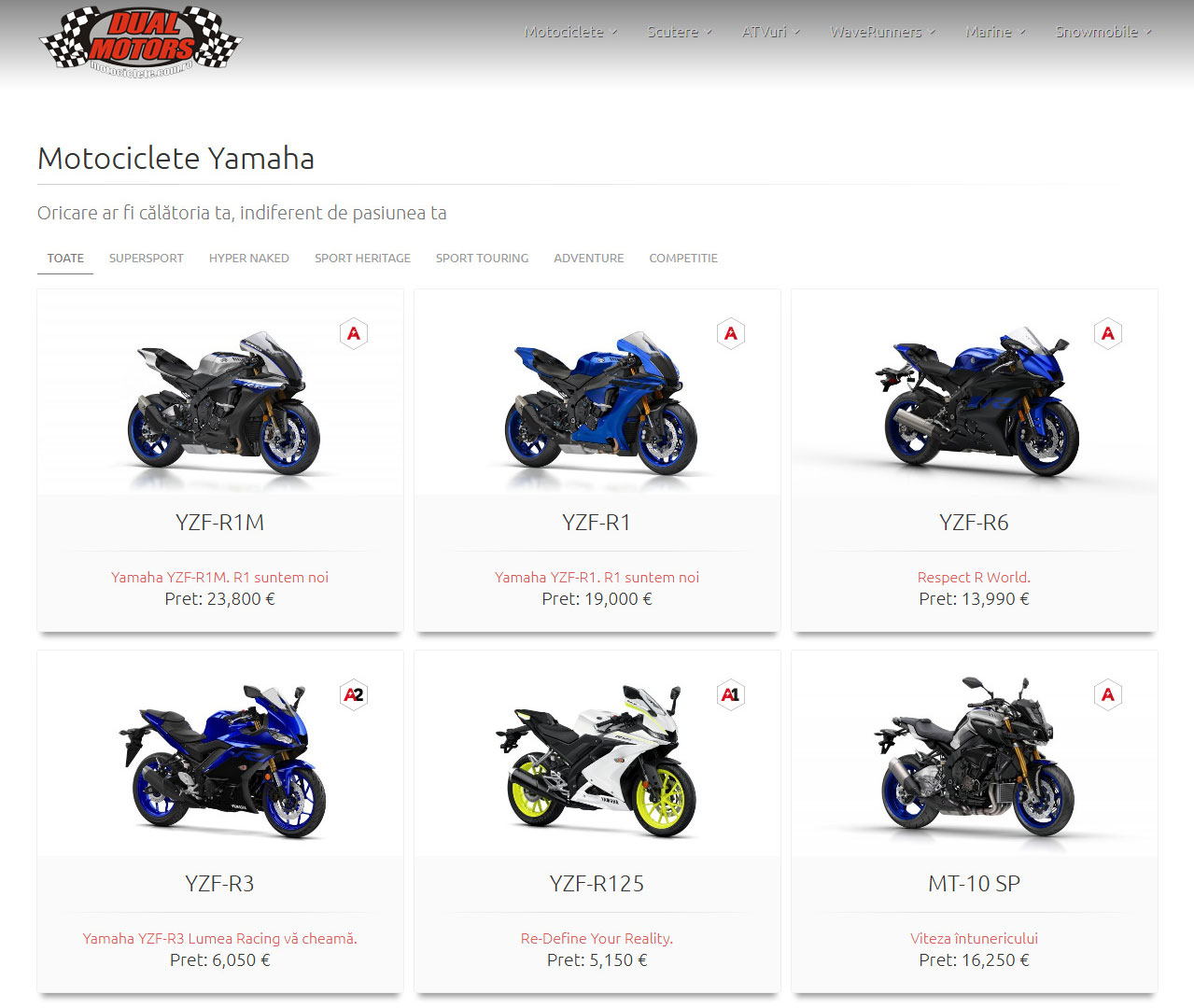 Motociclete noi Yamaha Motors in Romania prin Dual Motors Bucuresti